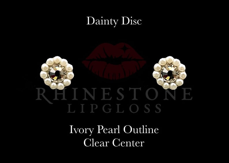 Dainty Disc - Clear Center, Ivory Pearl Outline – Rhinestone Lipgloss