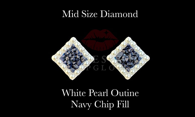 Diamond Mid Size - White Pearl Outline, Navy Chip Fill – Rhinestone ...