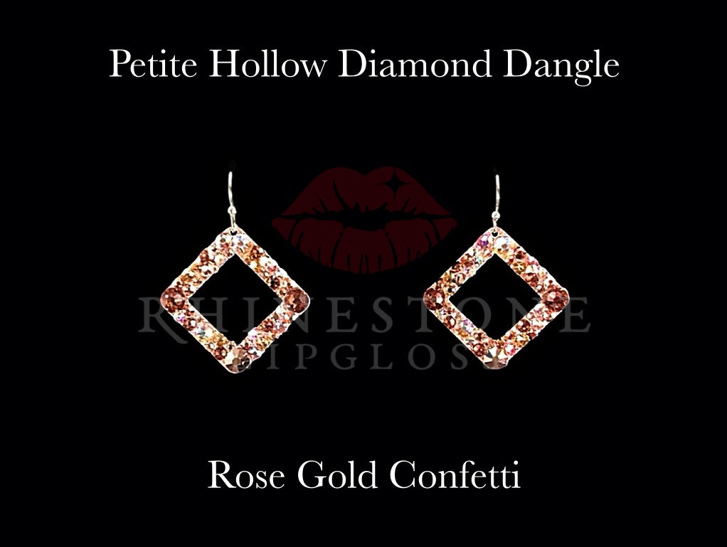 Petite Hollow Diamond Dangle - Confetti Rose Gold – Rhinestone Lipgloss