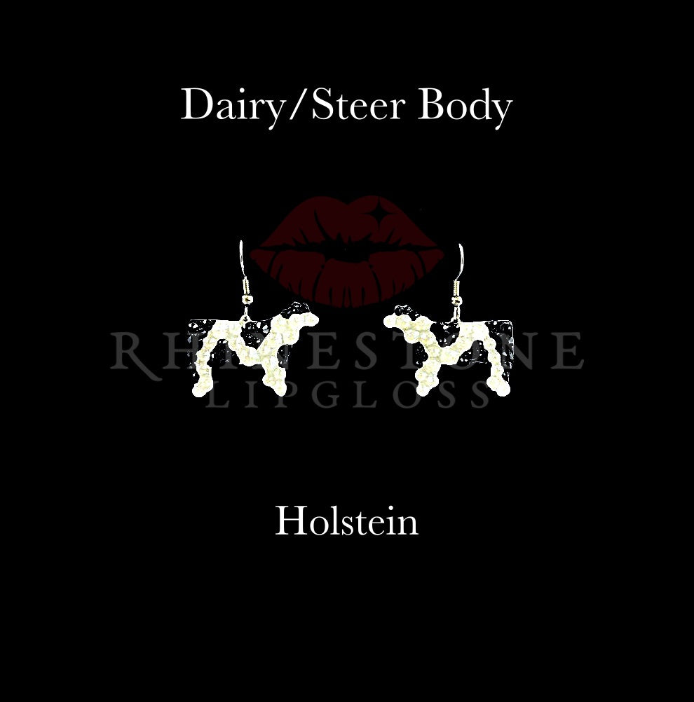 Dairy / Steer Body - Holstein Style Earrings – Rhinestone Lipgloss