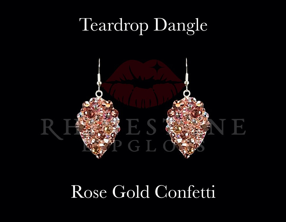 Teardrop Dangle Confetti Rose Gold – Rhinestone Lipgloss