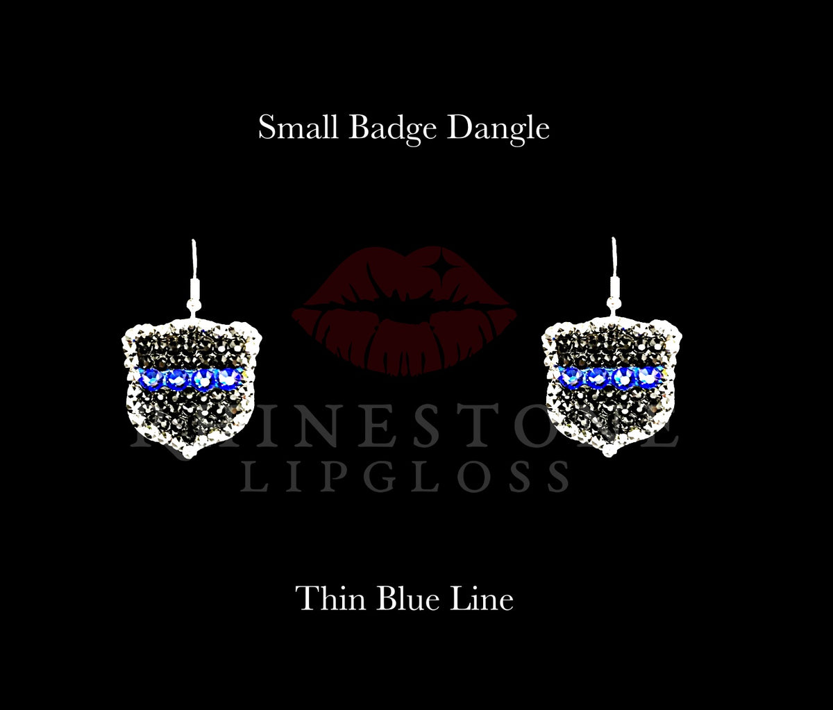 Badge Petite Dangle - Police Thin Blue Line in Jet, Metallic Chrome, S ...