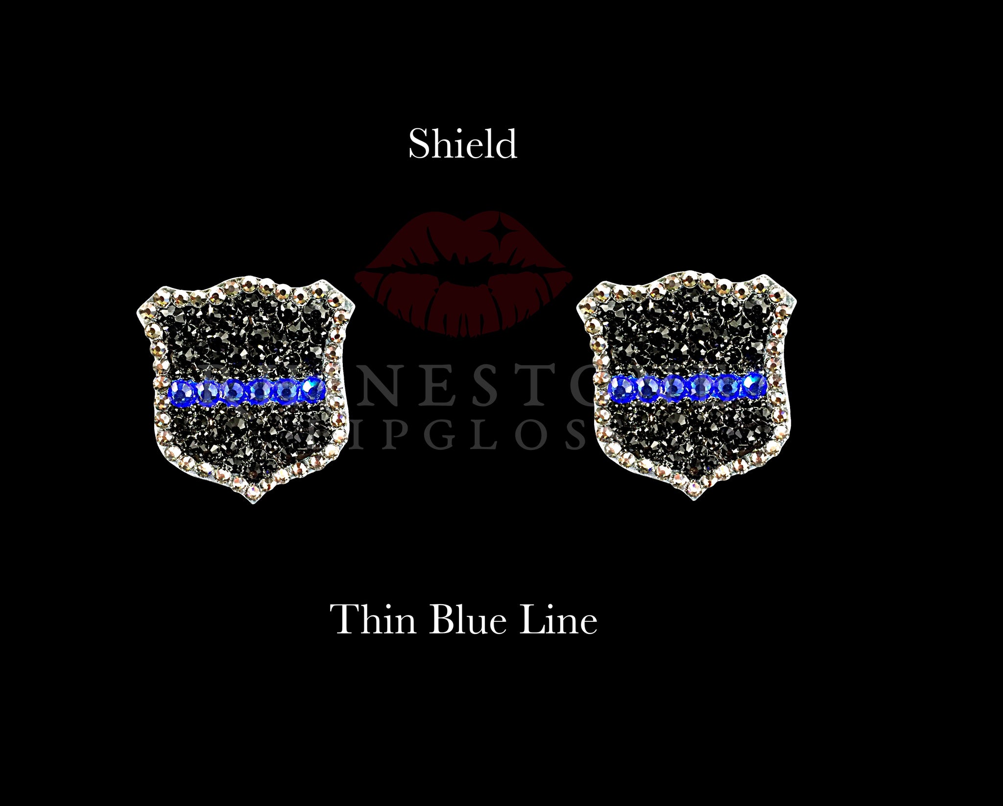 Badge - Police Thin Blue Line in Jet, Light Chrome Earrings ...